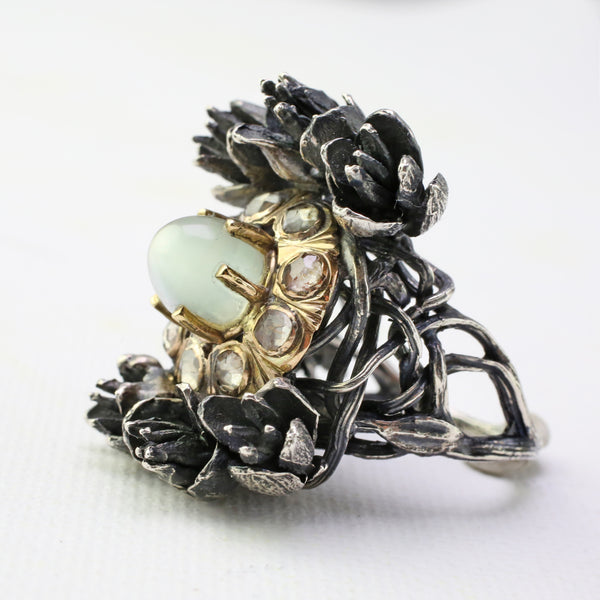Moonstone and Diamond Cedar Flowers Bramble Ring – Merzatta